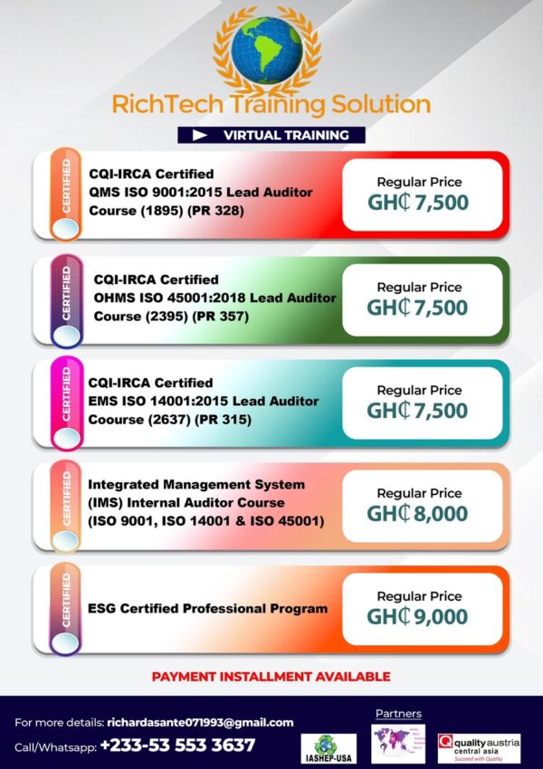 CIQ-IRCA ISO 45001:OHSM Lead Auditor Course - HSE Market Ghana